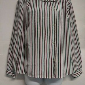 Tops | Womens White Multicolor Striped Blouse Sz 78 | Poshmark